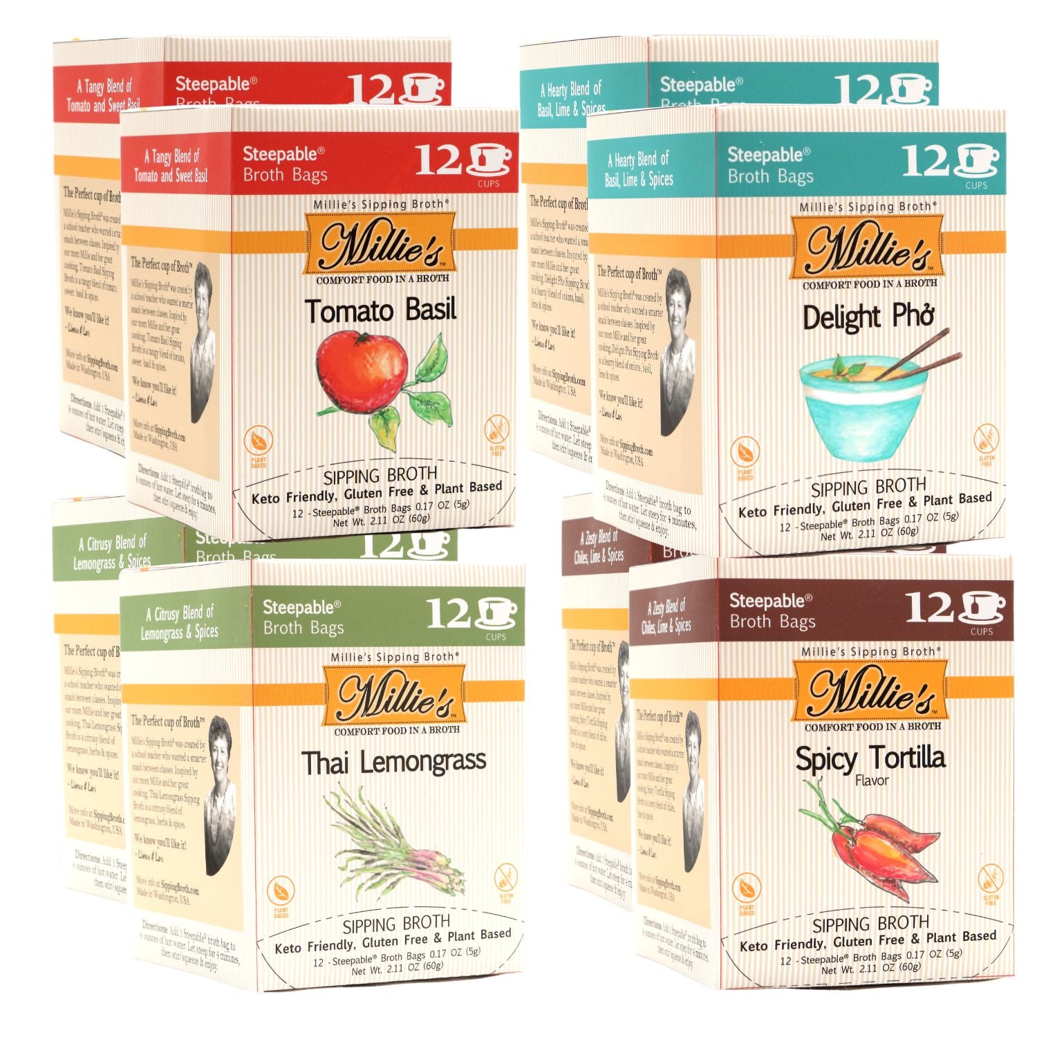 4 Flavor Max Value Assortment (96 Servings) – Millie's Sipping Broth